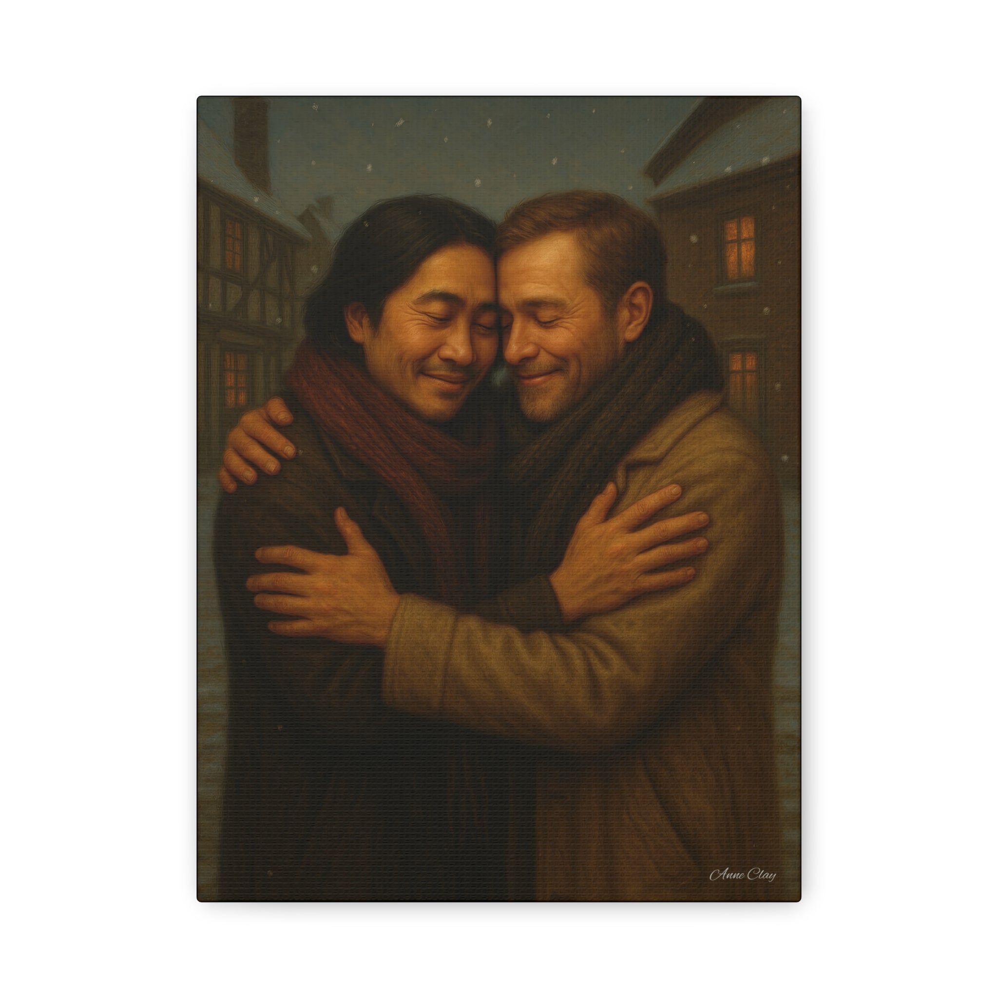 Spirit of Christmas, Brotherly Love Warm Embrace Canvas Art – Anne Clay